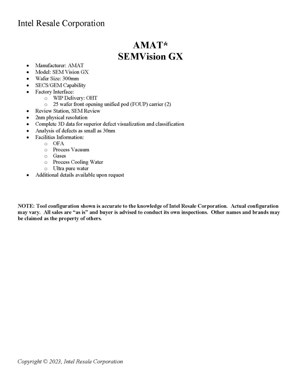 Metrology Equipment | SEM - Defect Review (DR) | Macquarie Group